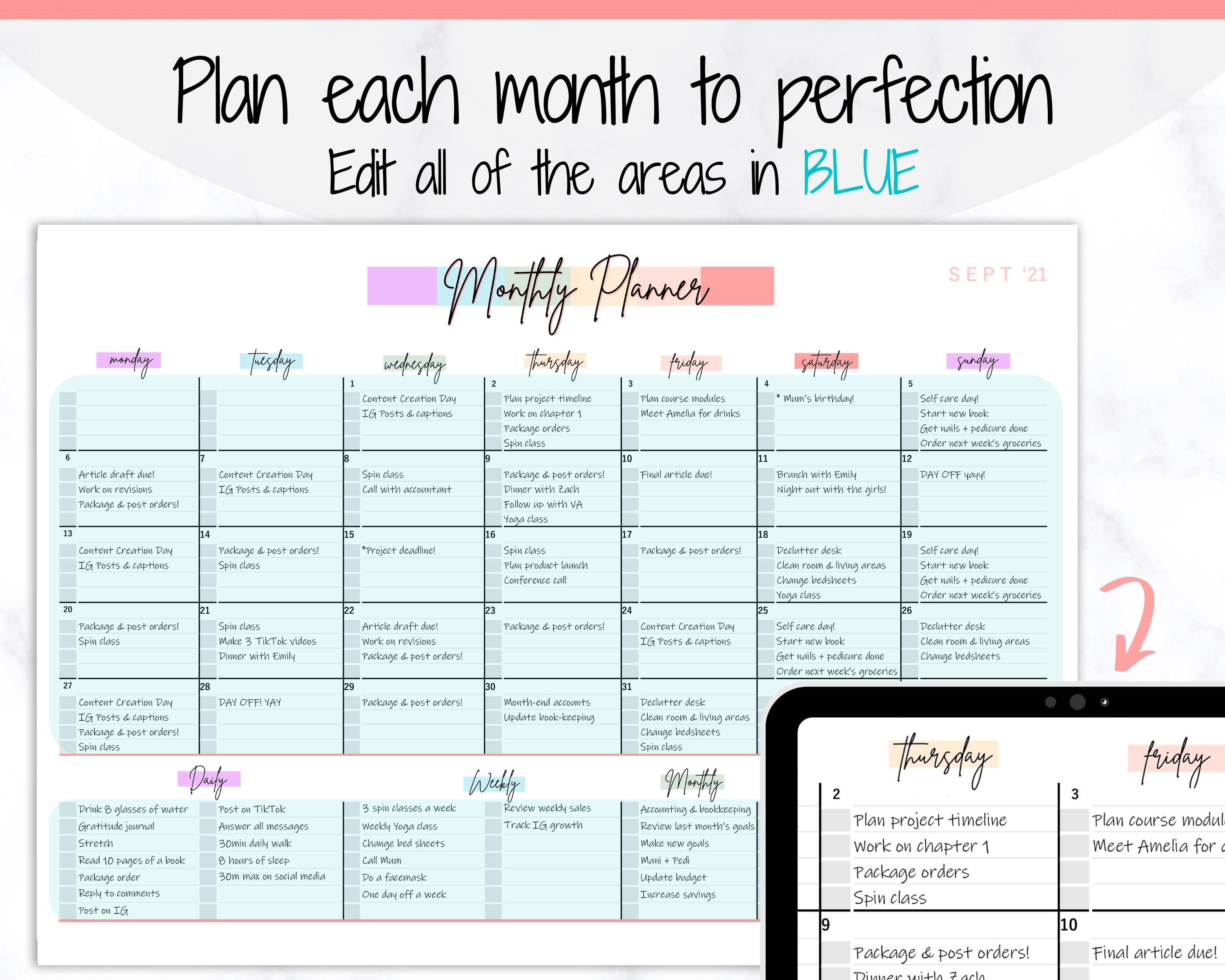 Colorful Weekly & Monthly Planners EDITABLE Weekly Planner - Etsy UK