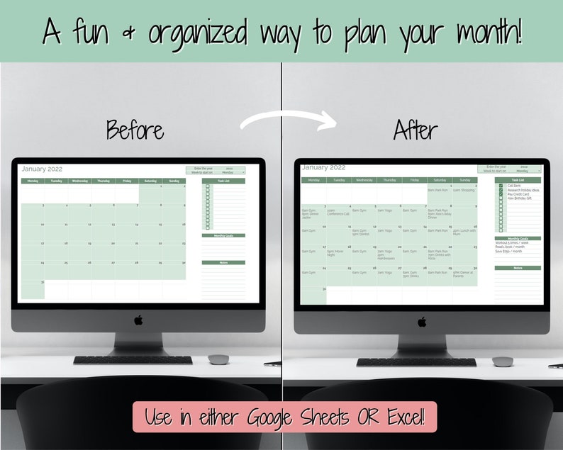EDITABLE Monthly Calendar Monthly Planner Template Automated - Etsy