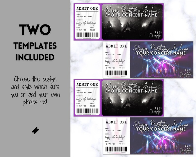 Concert Ticket Template BIRTHDAY EDITABLE Surprise Getaway - Etsy