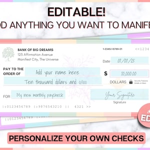 COLORFUL Manifestation Check Templates, Money Magnet, Vision Board, Law ...