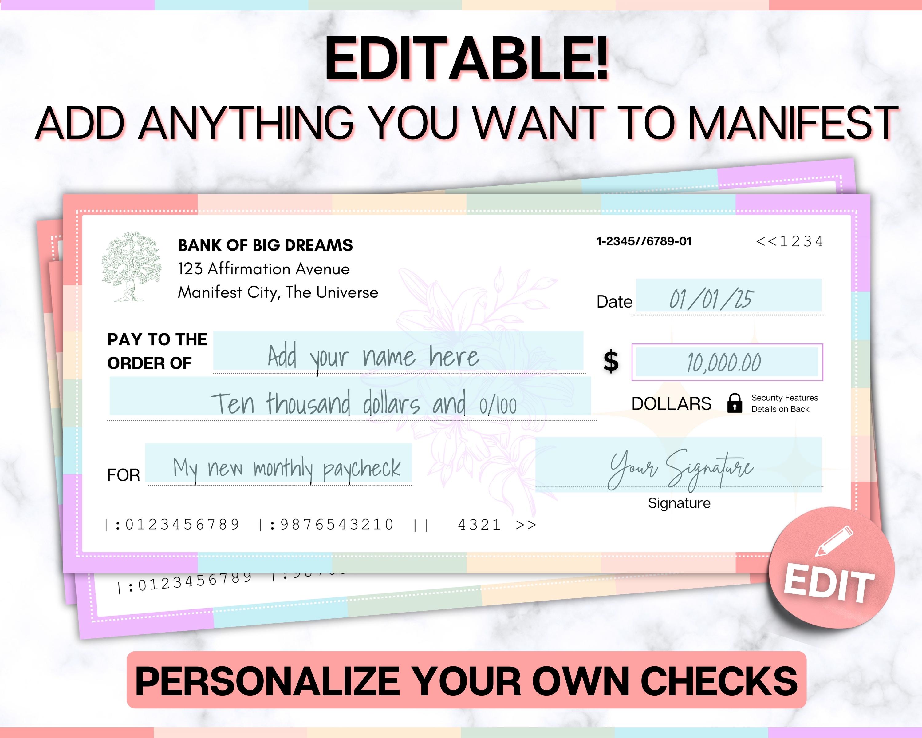 COLORFUL Manifestation Check Templates, Money Magnet, Vision Board, Law ...