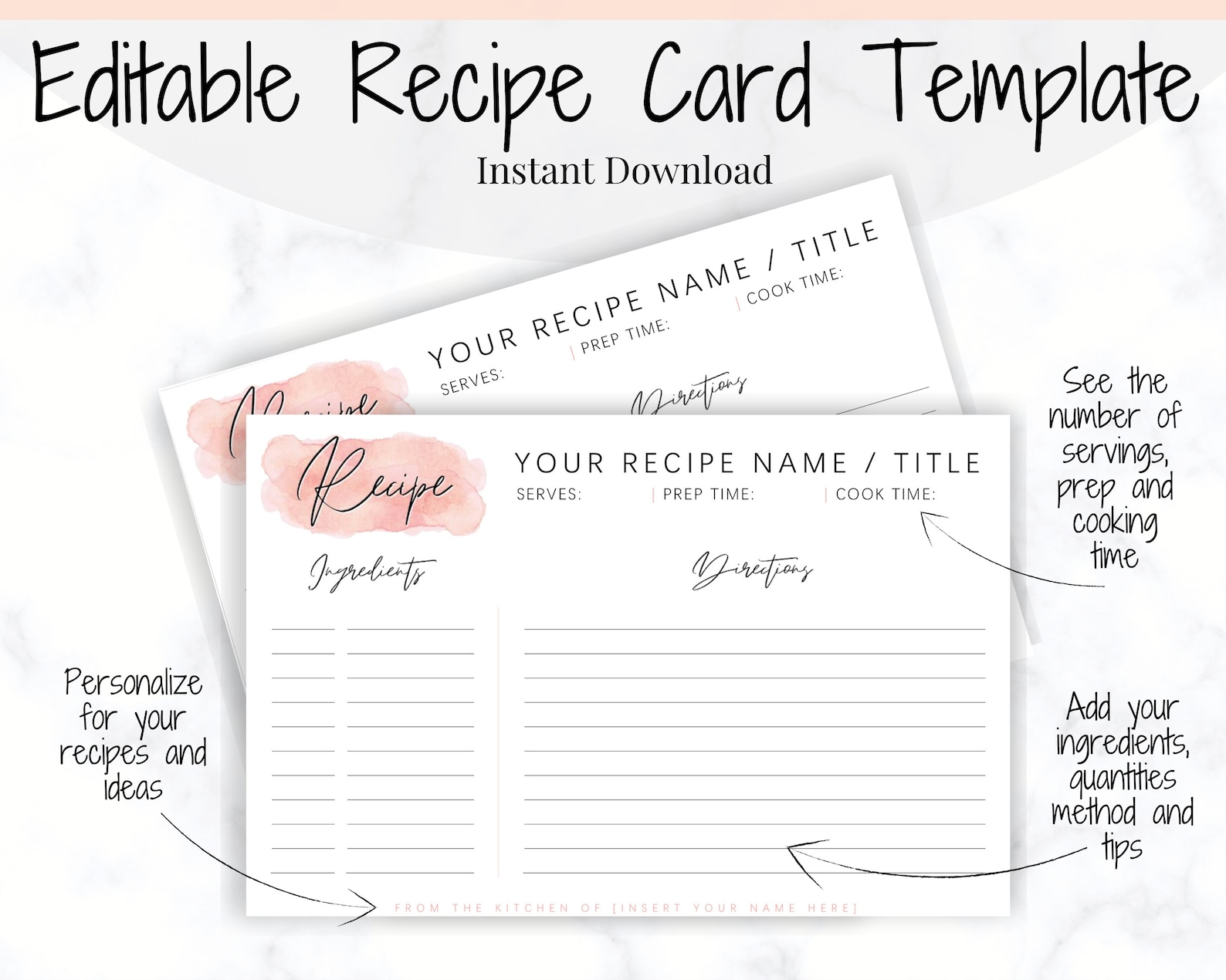 Modello di scheda ricetta modificabile modello di ricetta | Etsy Italia