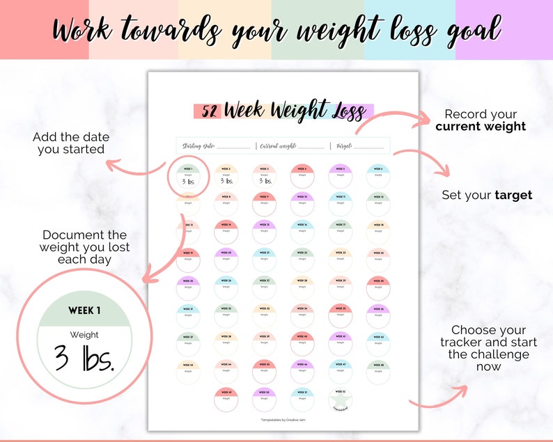 52 Week Weight Loss Tracker 12 Month Challenge Weightloss - Etsy