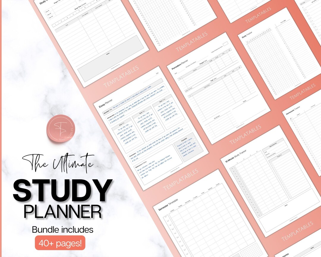 40pg Student Planner Printable BUNDLE, Study Planner, Academic, Project ...