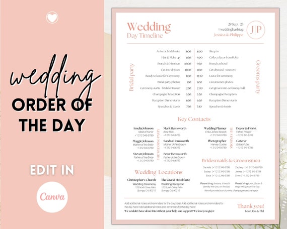 Printable Wedding Day Timeline