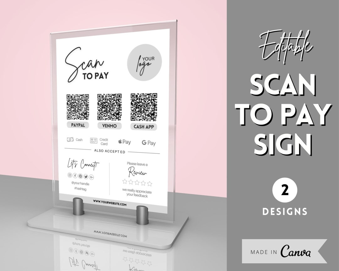 Scan to Pay Sign, Editable Template, QR Code Payment Sign, Small ...