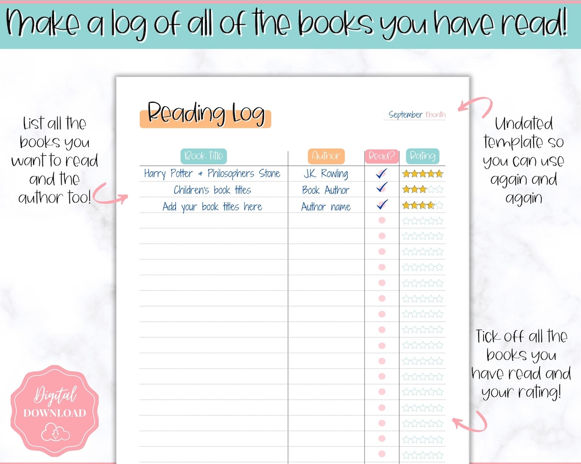 Kids Reading Log Reading List Printable Summer Reading - Etsy