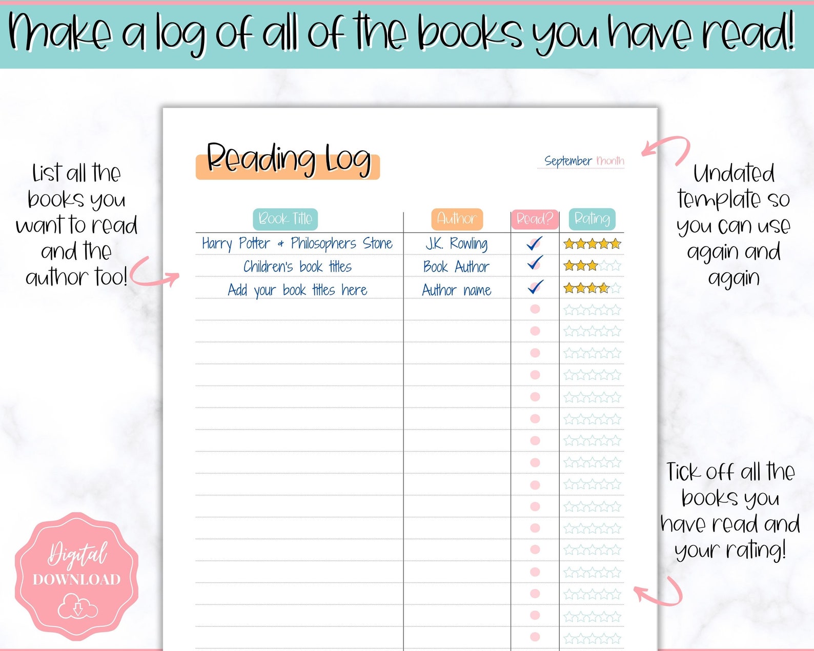 Kids Reading Log Reading List Printable Summer Reading - Etsy