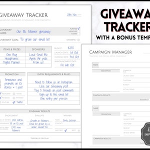 Giveaway Tracker, Social Media Planner, Printable Giveaway Template ...