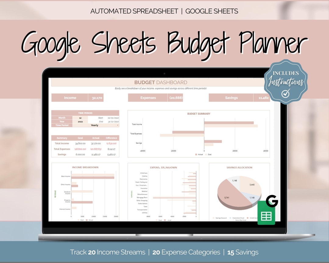 Google Sheets Budget Planner, Budget Spreadsheet, Easy Monthly Budget ...