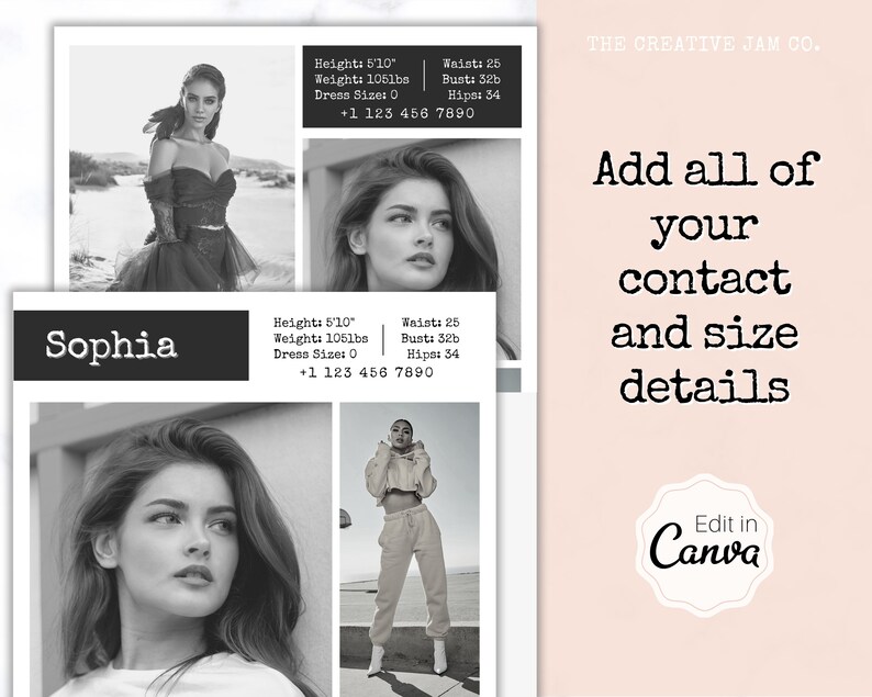 COMP CARD Template. Modeling Photocard Zed Card for Models. Z | Etsy