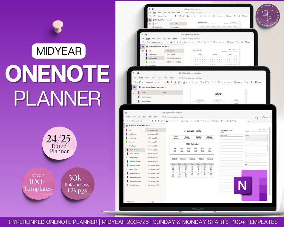 Onenote Planner, 2024/25 Mid Year Digital Planner, Onenote Template ...