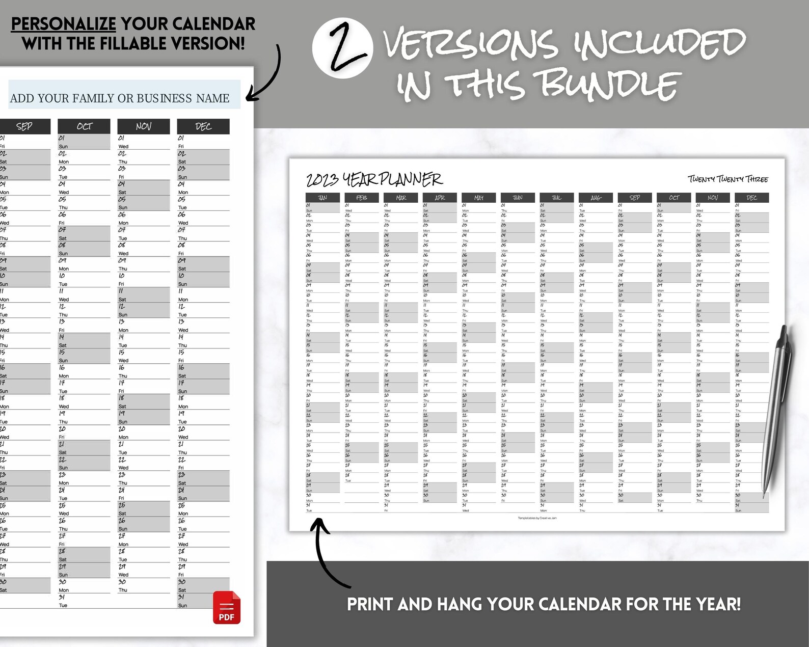 EDITABLE 2023 Wall Calendar Printable Large Yearly Calendar - Etsy