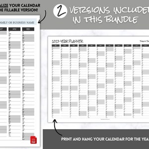 EDITABLE 2023 Wall Calendar Printable, Large Yearly Calendar, Giant 12 ...