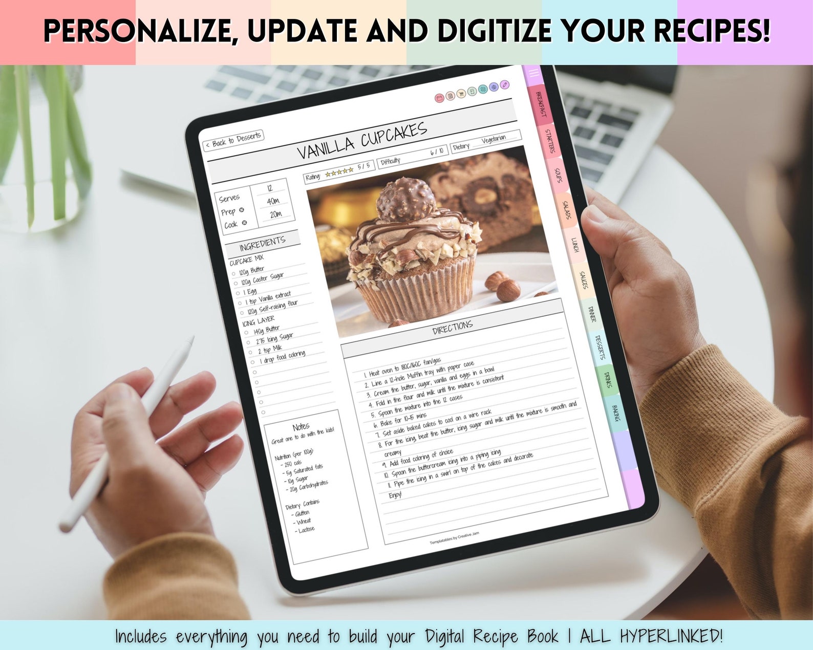 Digital Recipe Book for Goodnotes, Recipe Template, Digital Meal ...
