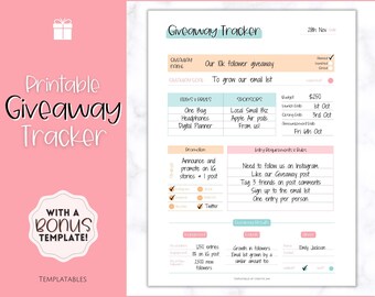 Giveaway Tracker Printable - Etsy