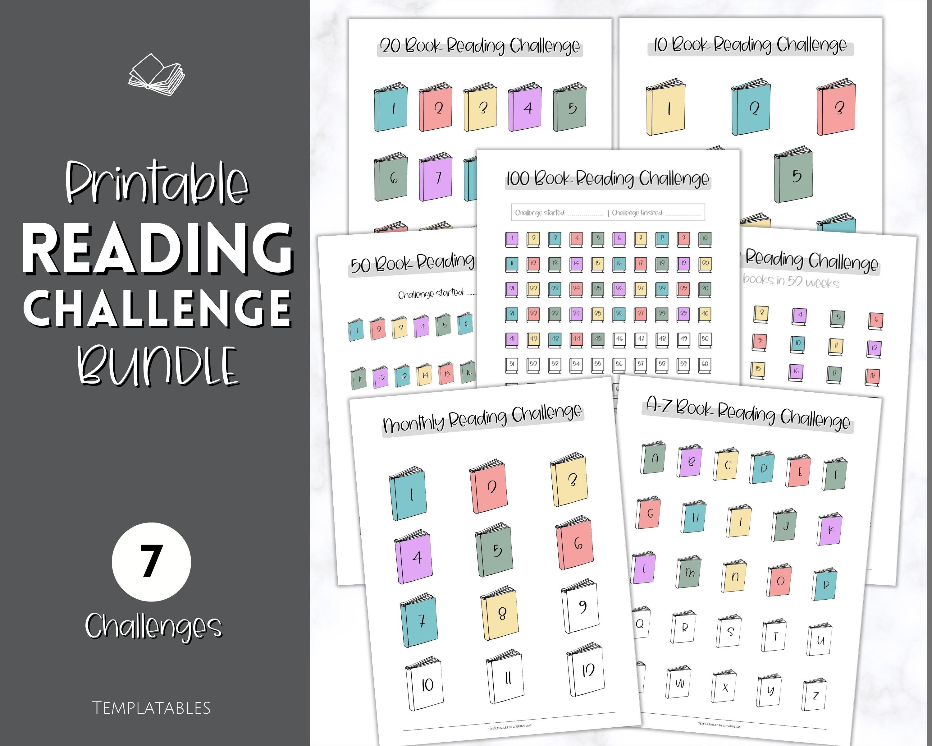 Book Challenge BUNDLE Reading Challenge Printables 52 Weeks - Etsy
