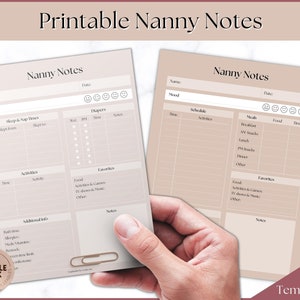 Nanny Schedule, Nanny Notes & Report Template for Baby, Babysitter Info ...