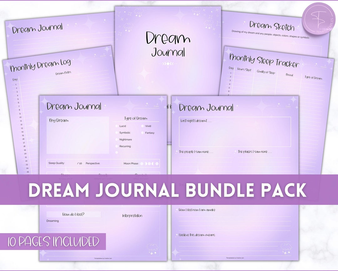 10 Page Dream Journal Printable BUNDLE, Dream Analysis, Dream ...