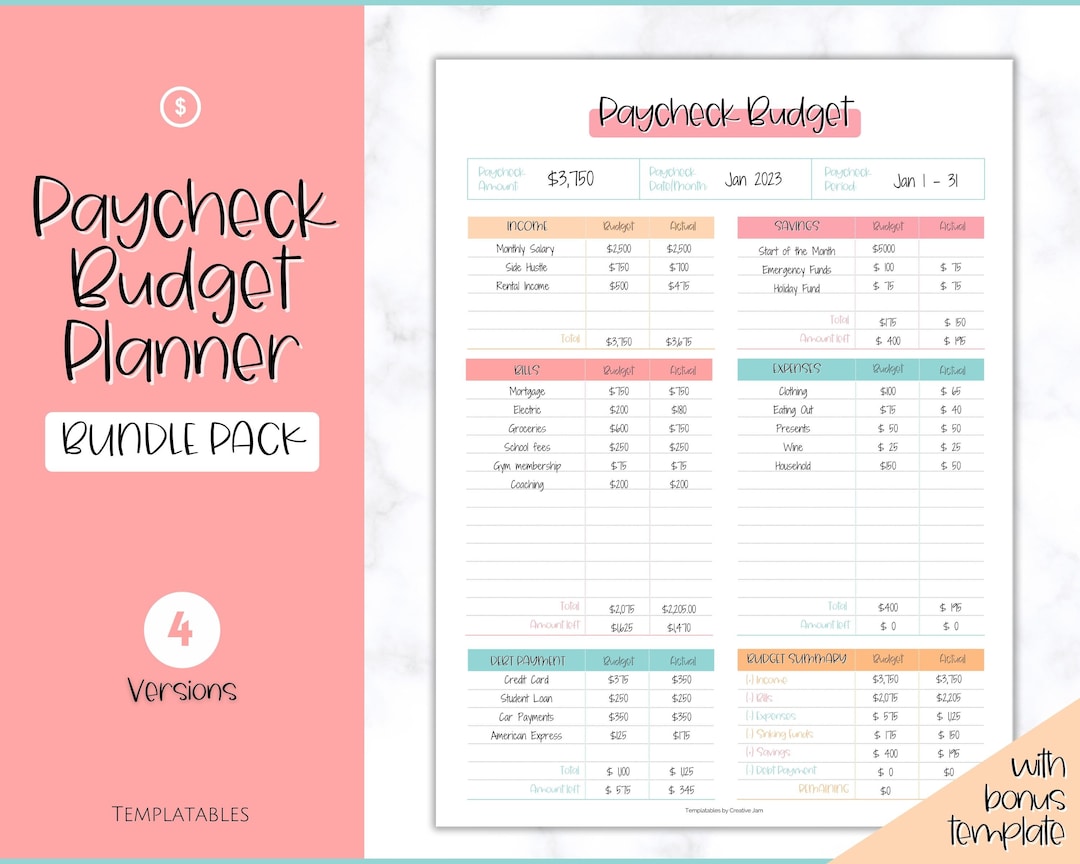 Paycheck Budget Planner, EDITABLE Budget by Paycheck Template, PDF ...