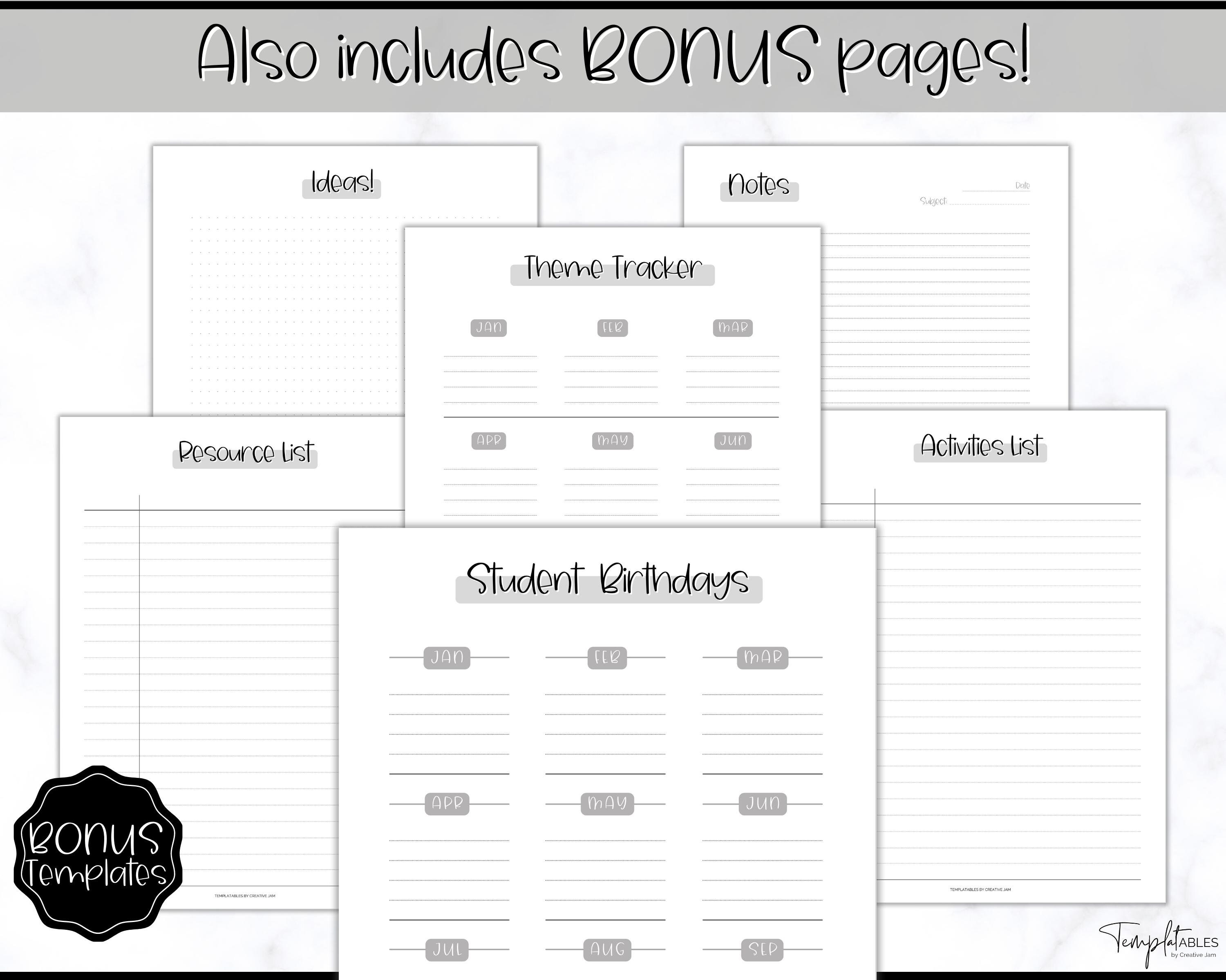 TEACHER Planner Printable, 50+ Pg BUNDLE, Homeschool Teacher, Academic ...