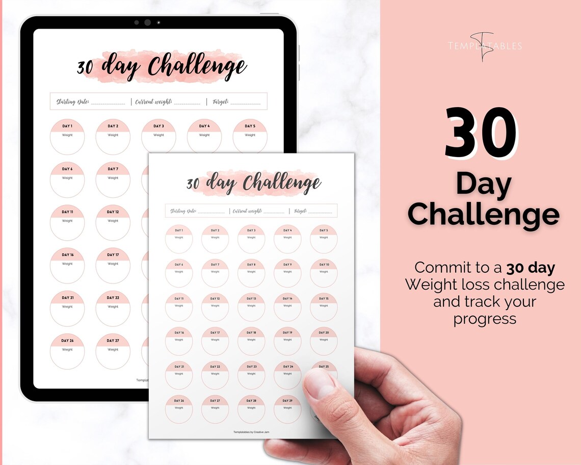 30 Day Weight Loss Tracker, 30 Day Challenge, Weightloss Journal ...