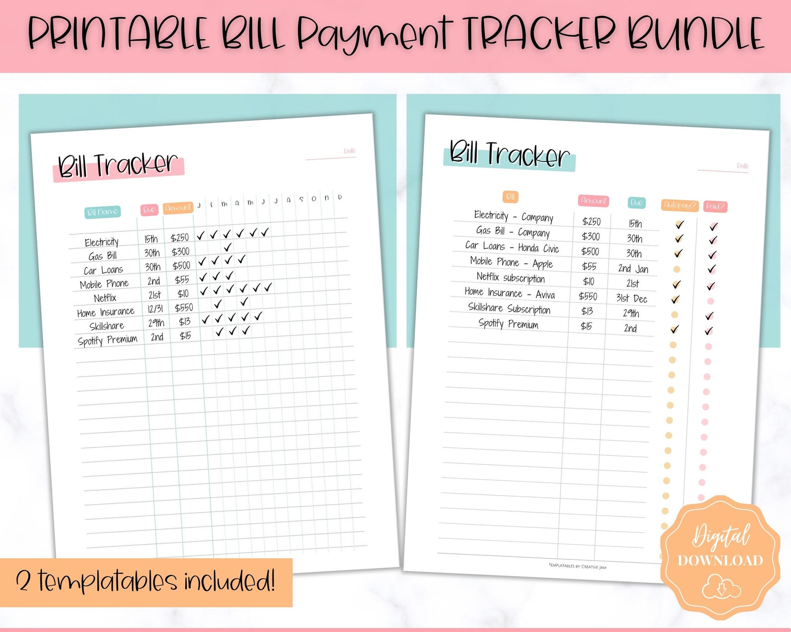 Bill Payment Tracker Printable Monthly Bill Organizer & - Etsy