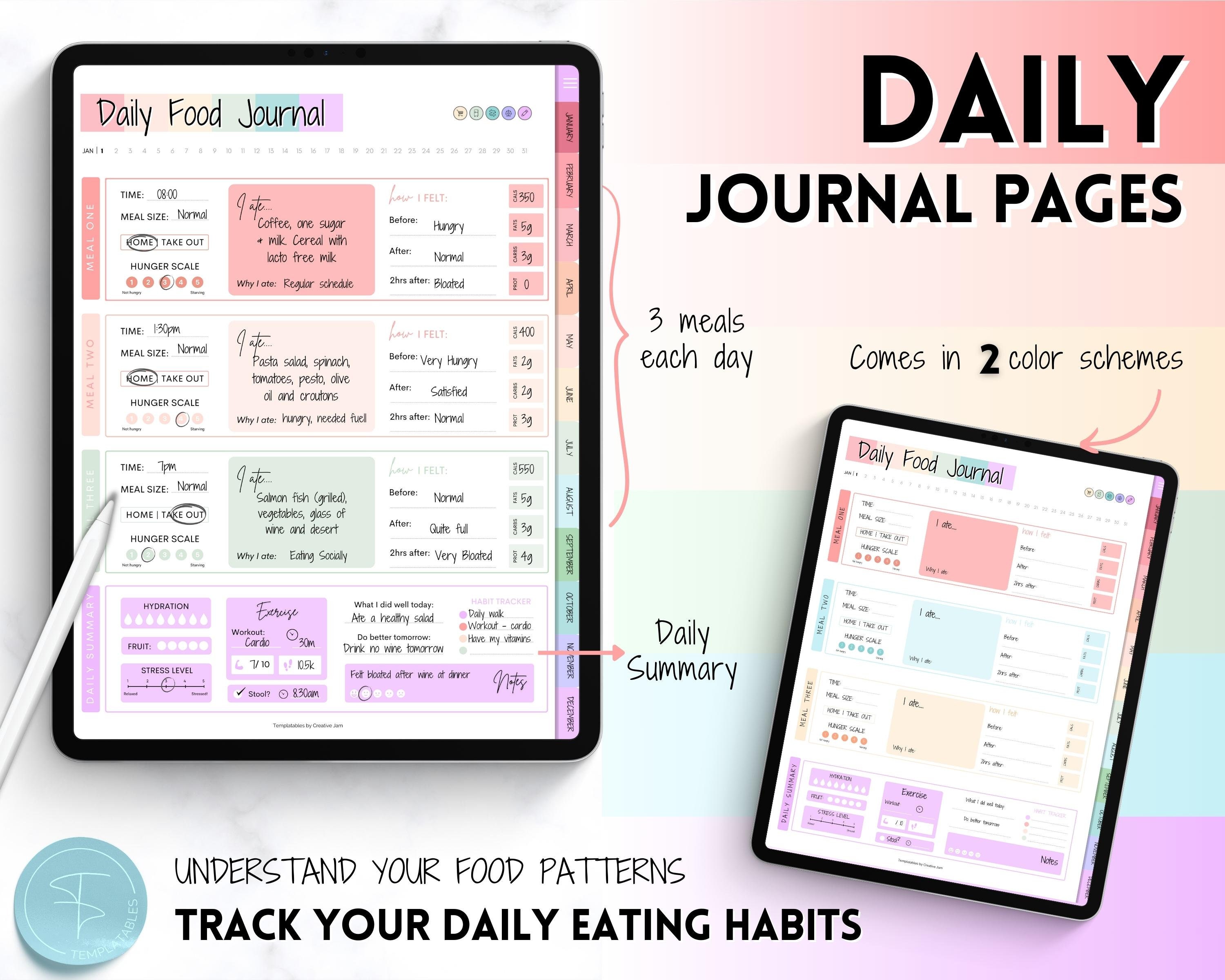 Food Journal, Colorful Food Dairy & Weekly Meal Planner, Daily Food ...