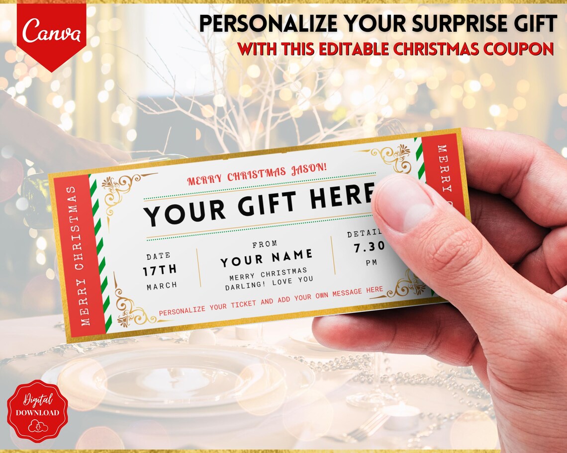 EDITABLE Event Ticket Template, Christmas Coupon, DIY Event Printable ...