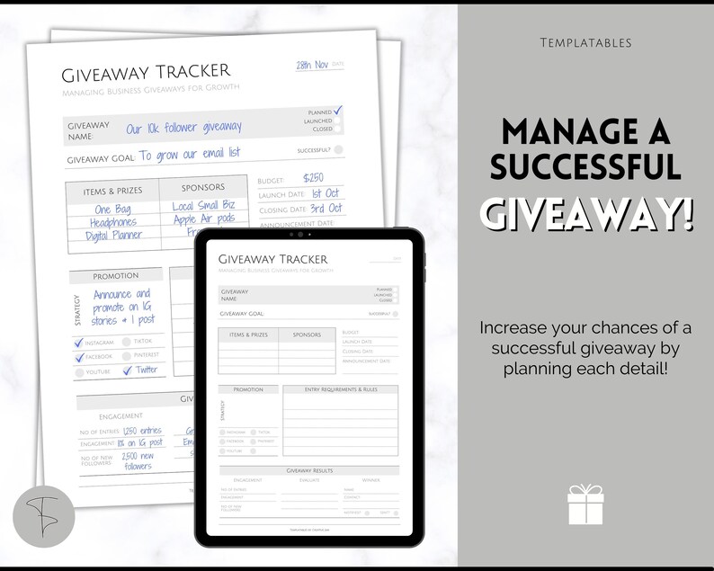 Giveaway Tracker Social Media Planner Printable Giveaway - Etsy