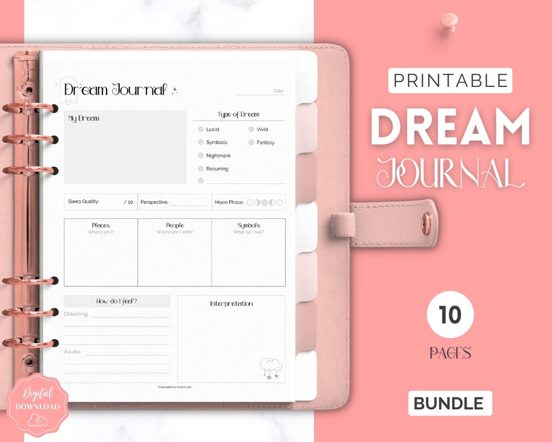 10 Page Dream Journal Printable BUNDLE, Dream Analysis, Dream ...