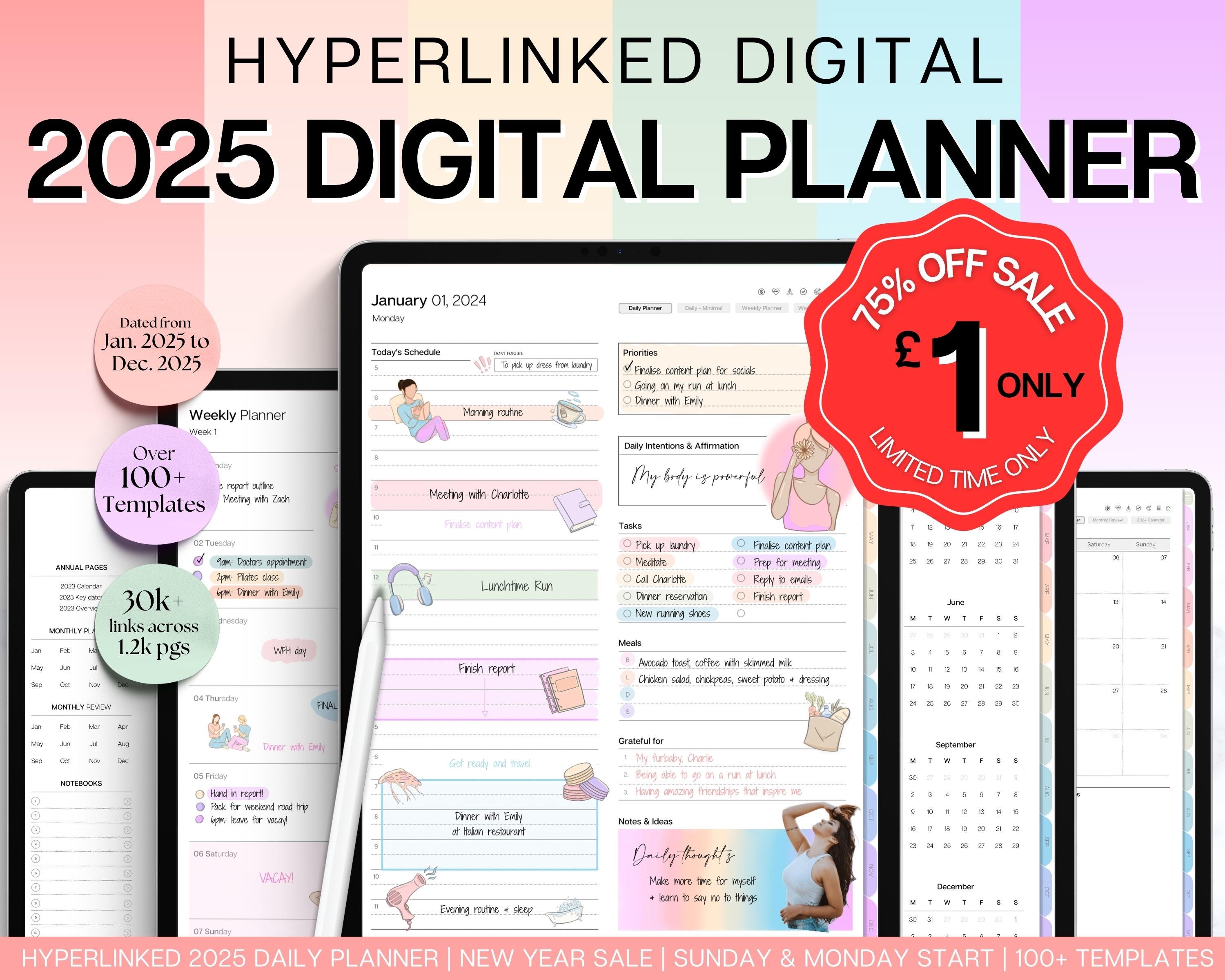 COLORFUL 2025 Digital Planner, ON SALE! Goodnotes Planner, Daily Weekly ...