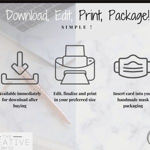 EDITABLE Face Mask Label Care Card THANK YOU for Your Order | Etsy