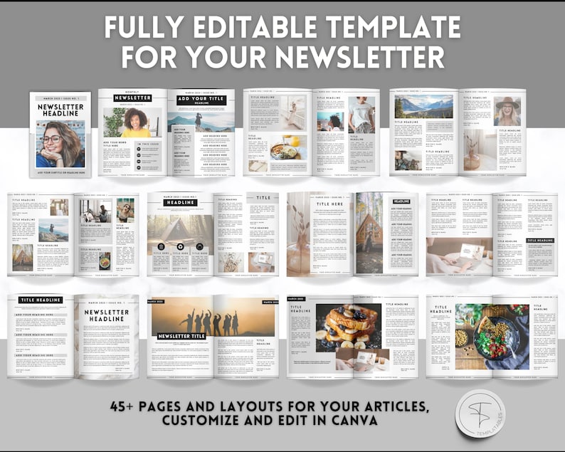 EDITABLE Newsletter Template 45 Canva Templates Monthly - Etsy