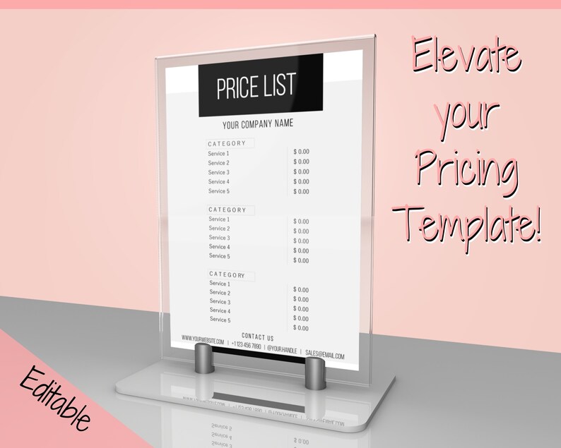 Editable PRICE LIST Template. Printable Price Sheet Price | Etsy UK