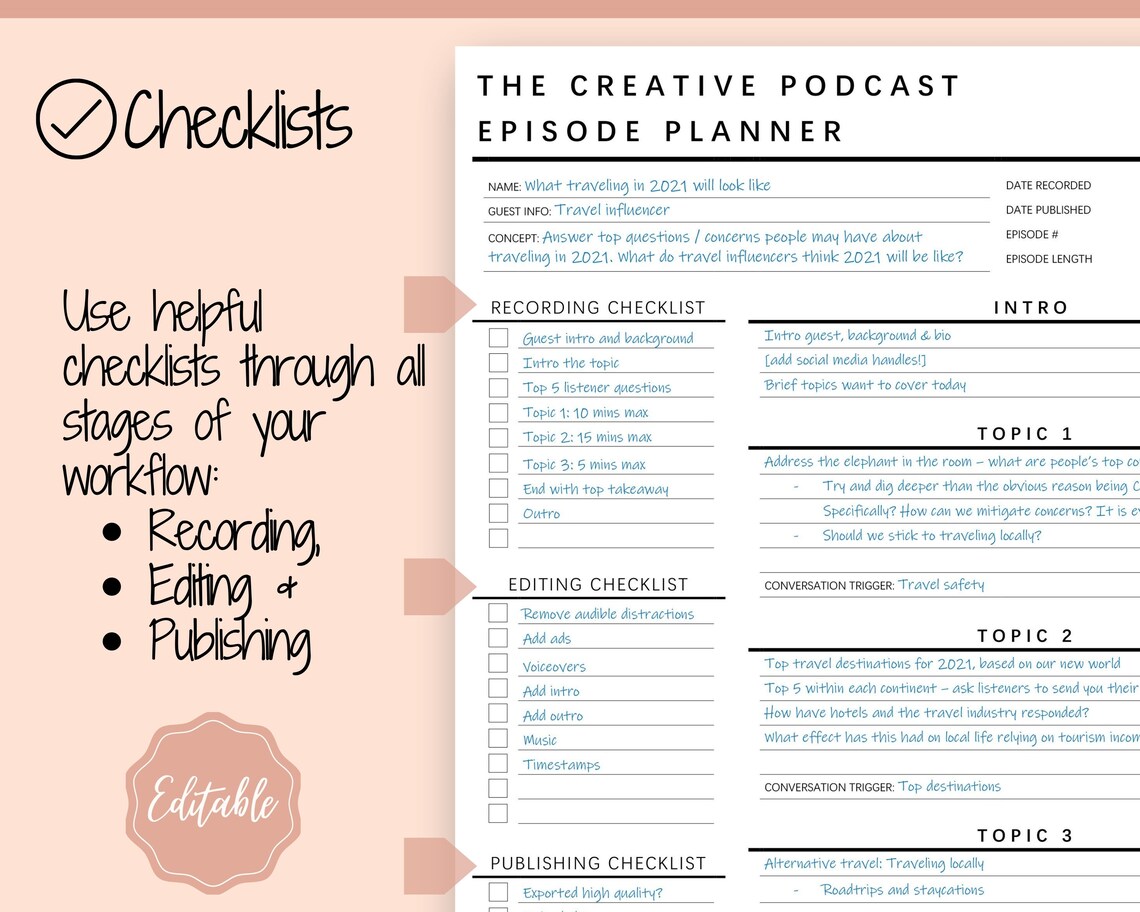 Podcast Planner Editable BUNDLE Pack. Podcast Template - Etsy