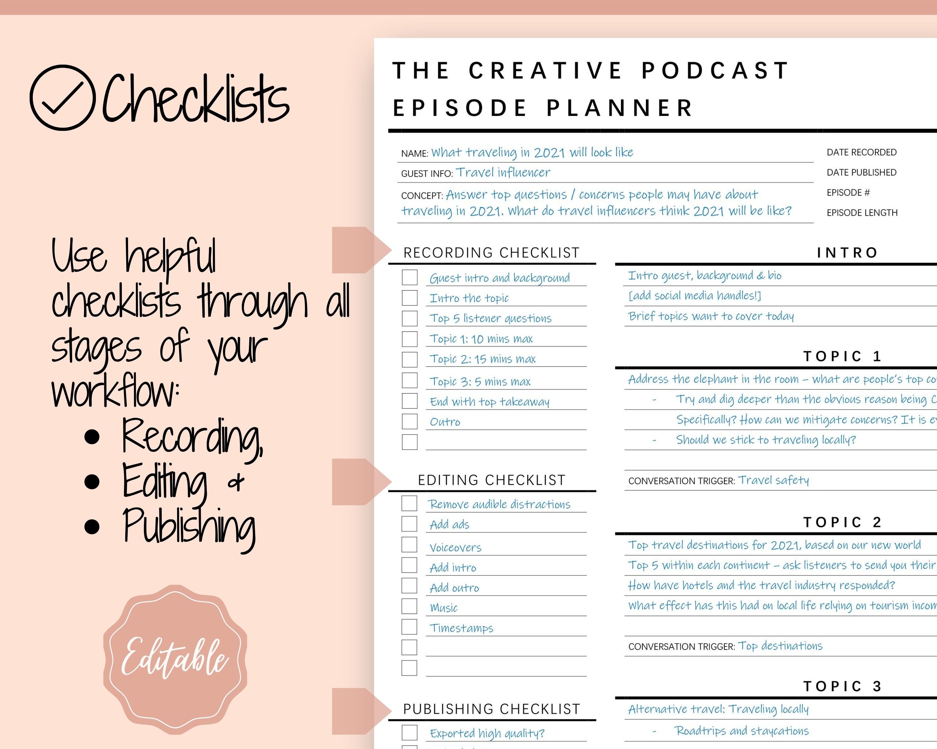 Editable Podcast Planner BUNDLE Pack. Podcast Template Content | Etsy