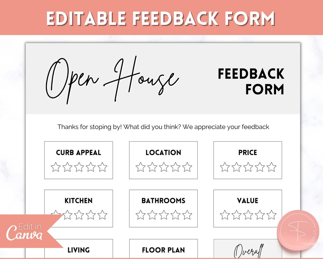 EDITABLE Open House Feedback Form, Open House Template for Realtors ...