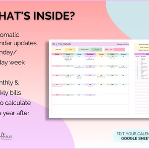 Bill Payment Calendar, Google SHEETS Spreadsheet, Automated Monthly ...