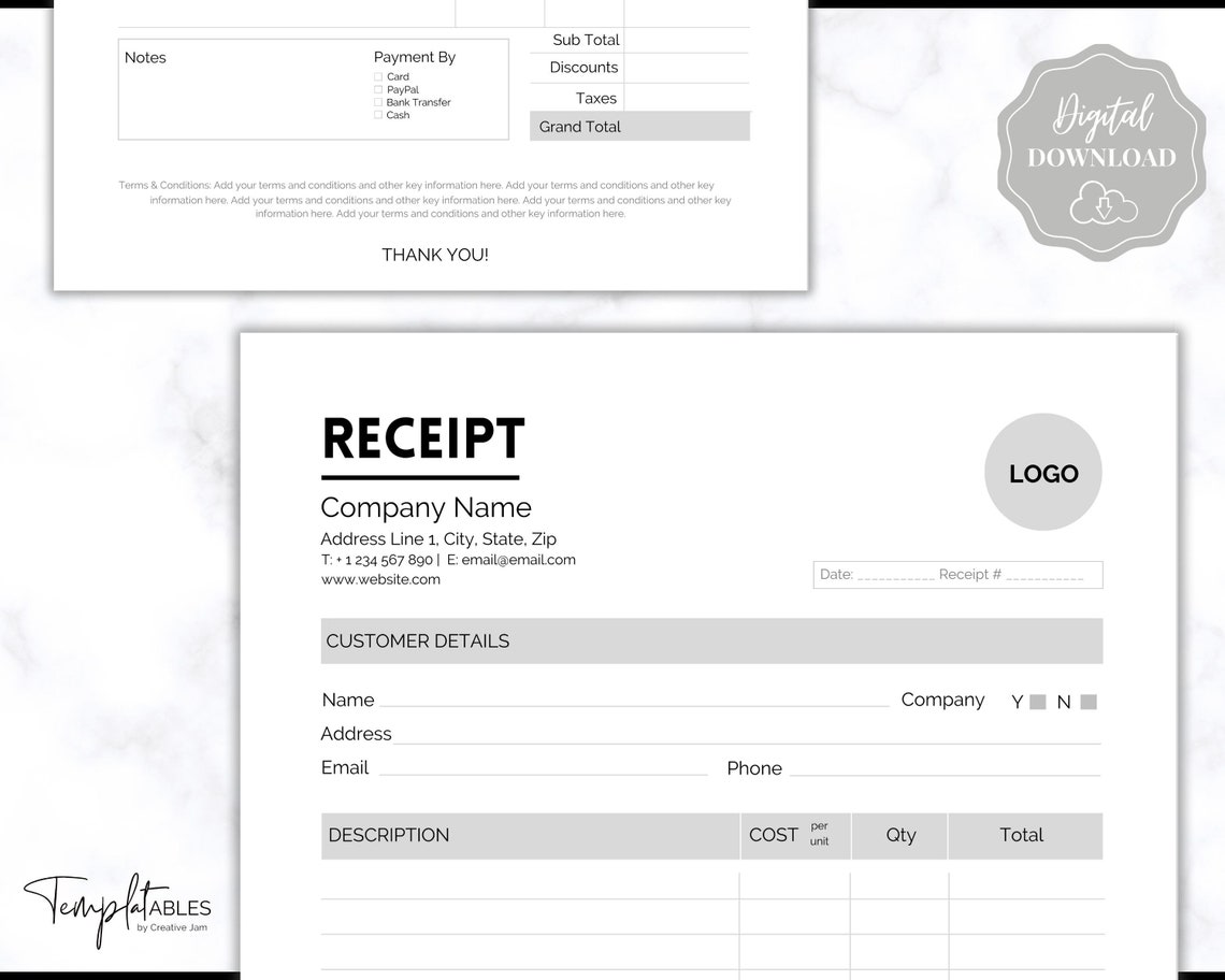 Receipt Template, EDITABLE Receipt Form, Small Business, Invoice Order ...