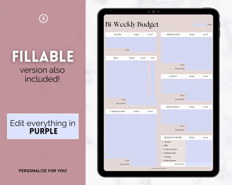 Biweekly Budget Planner EDITABLE Bi-weekly Template PDF - Etsy