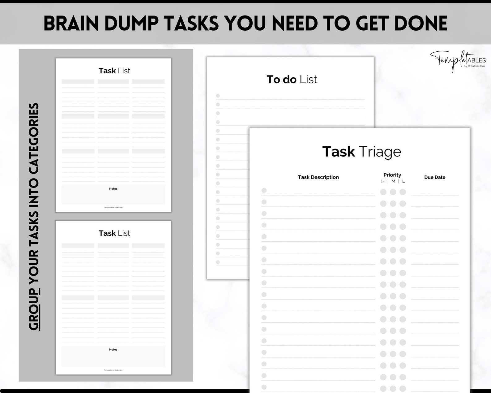 Brain Dump Printable BUNDLE, to Do List, ADHD Planner, Daily Template ...