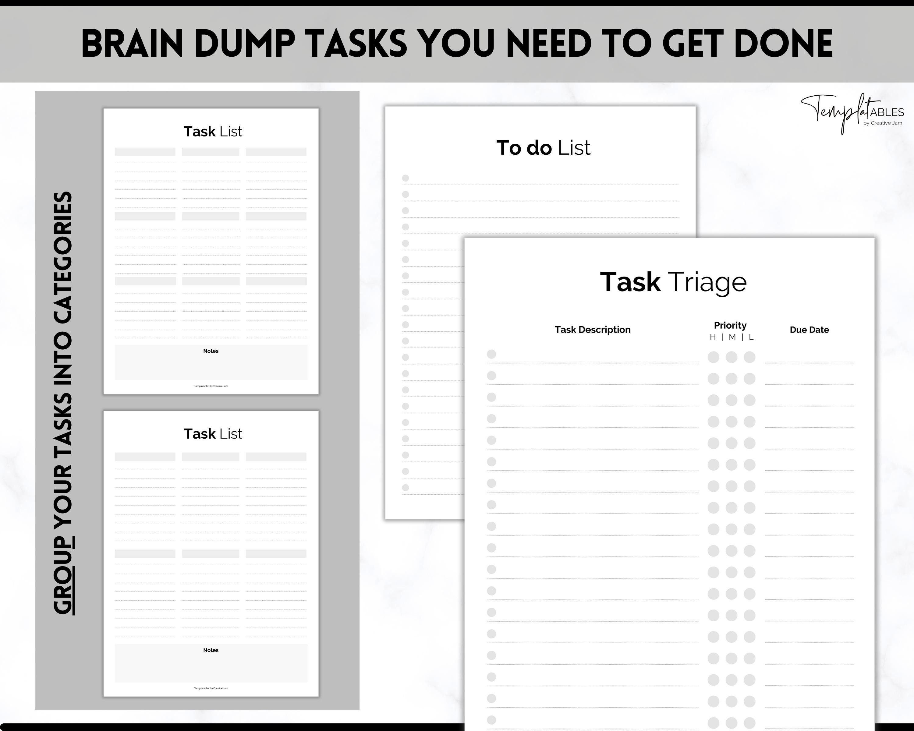 ADHD Brain Dump BUNDLE, to Do List Printable, Daily Planner Template ...