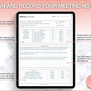 Digital Meeting Notes Template, Editable Meeting Minutes, Digital ...