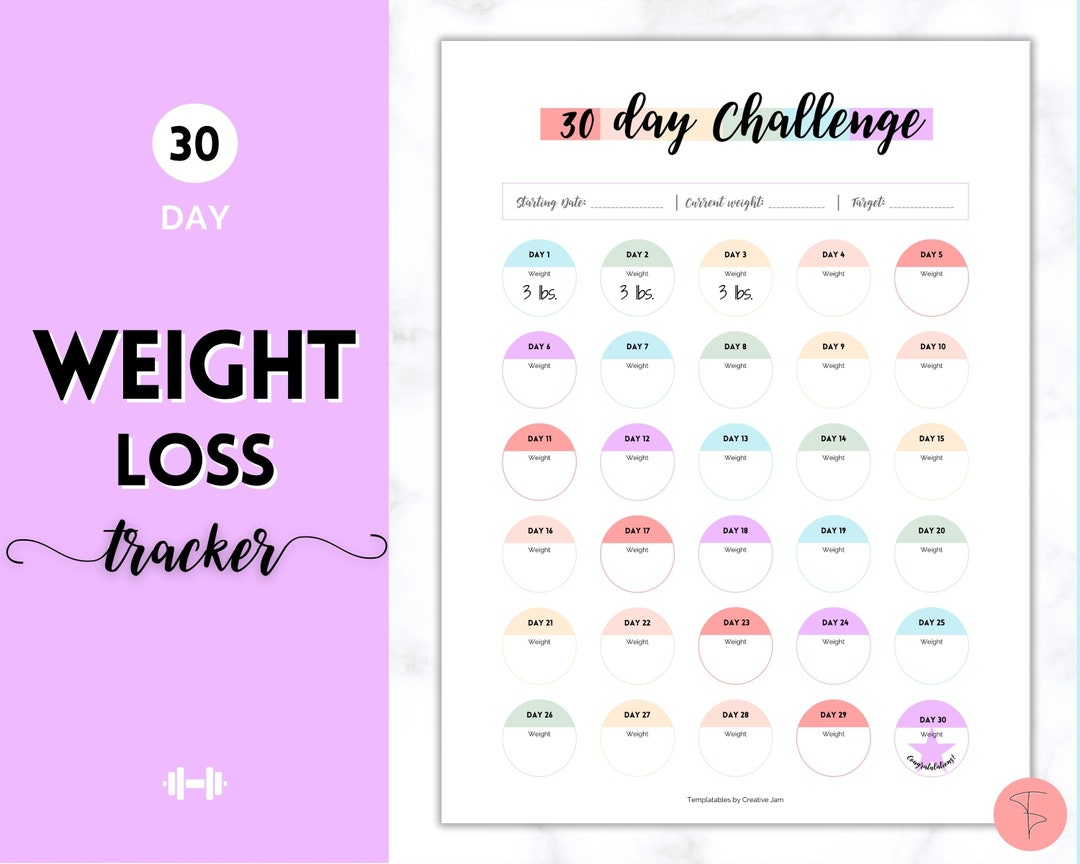 Weight Loss Tracker, 30 Day Challenge, Weightloss Journal, Fitness ...