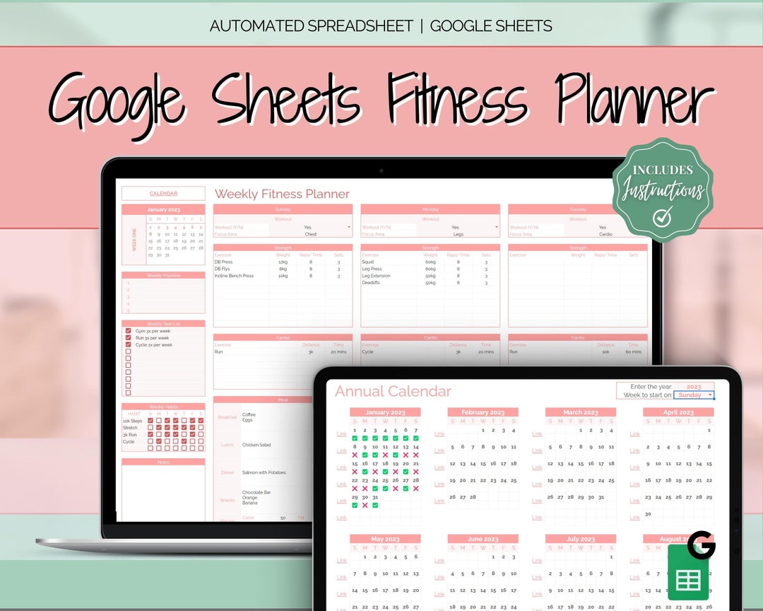 Workout Planner Spreadsheet, Google Sheets Fitness Tracker, Weight Loss ...