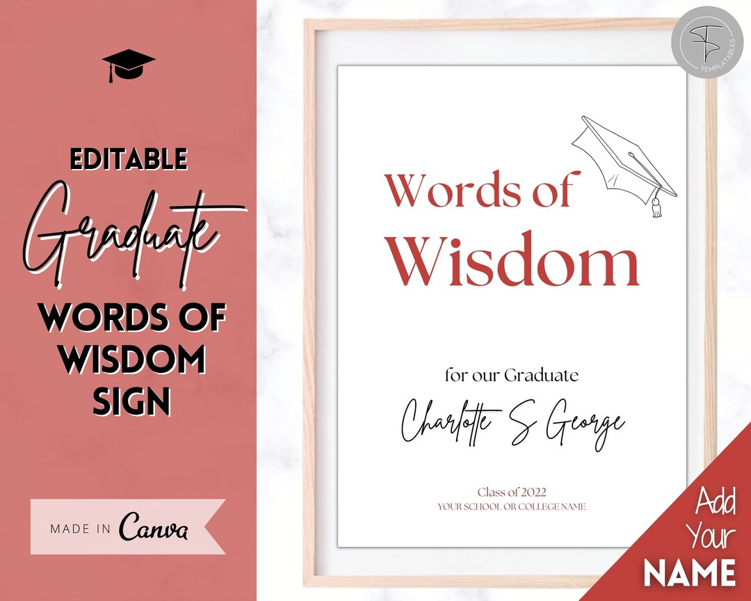 EDITABLE Graduation Words of Wisdom Sign Template, Graduate Advice ...