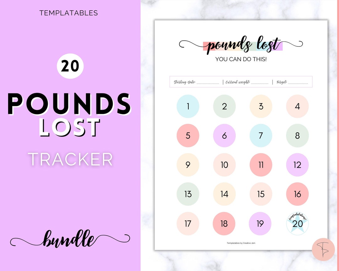 Weight Loss Tracker, 20 Lbs, Pack of 5 Pounds Lost Trackers, 10 20, 30 ...