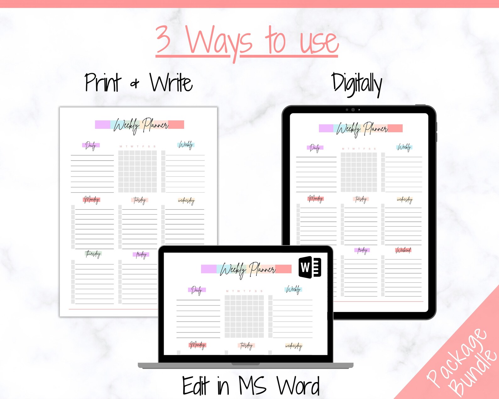 MONTH at a Glance Planner, Editable Weekly & Monthly Planners, to Do ...