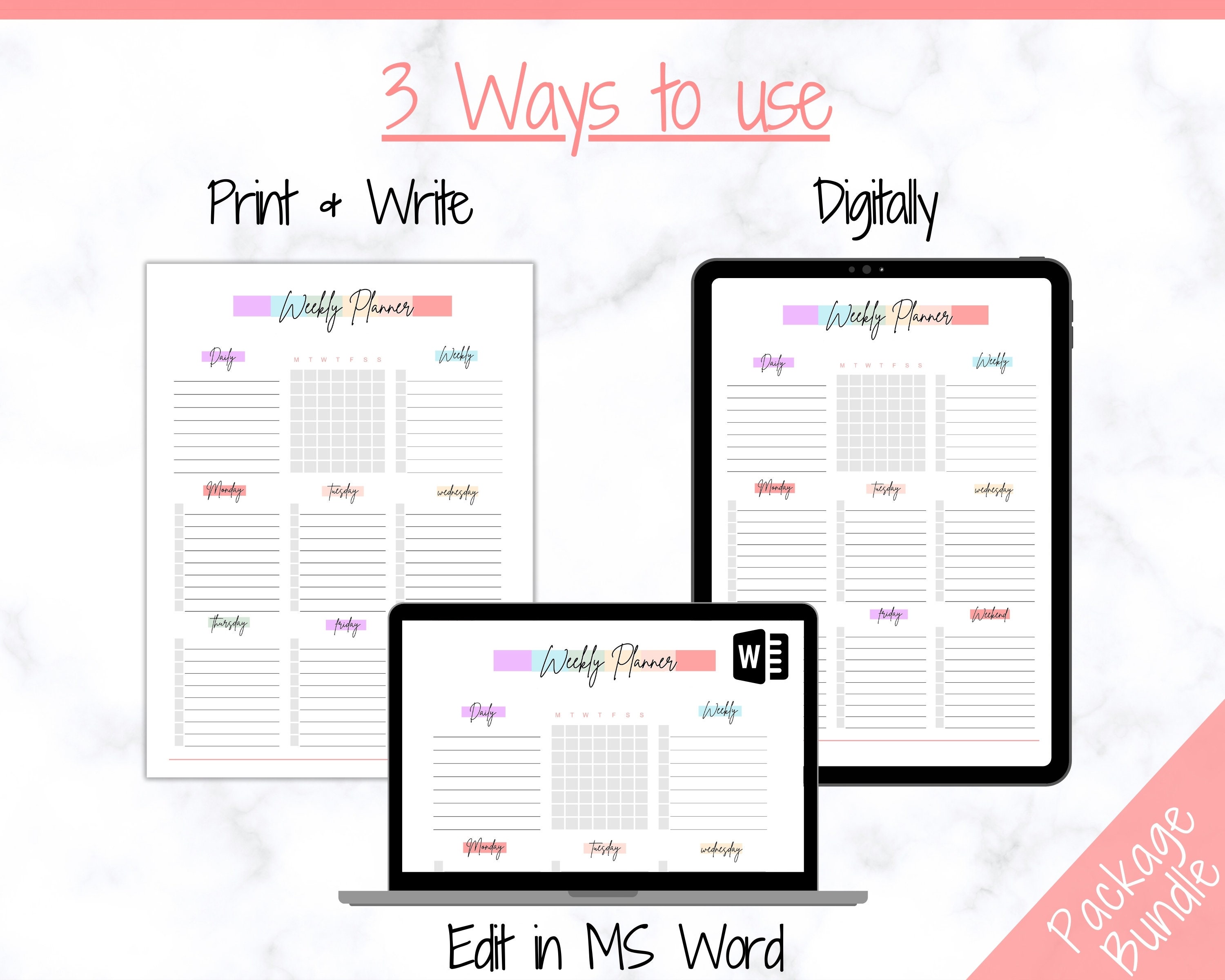 MONTH at a Glance Planner, Editable Weekly & Monthly Planners, to Do ...